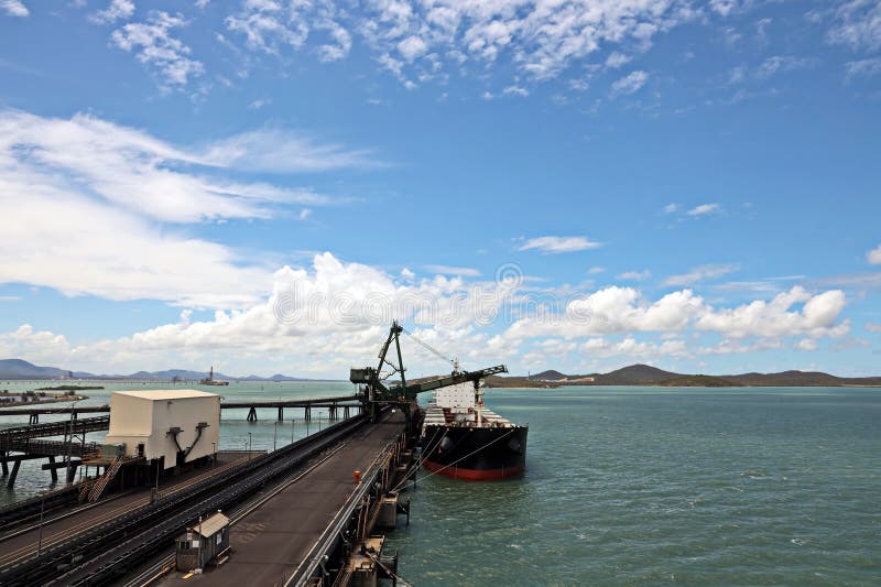 Cargo Terminal for Loading Coal Cargos by Shore Cranes. Port Gladstone ...