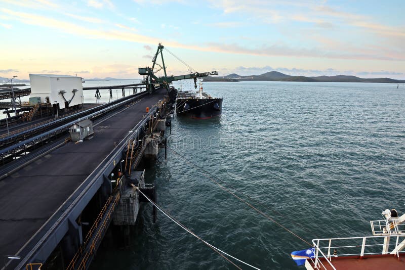 Cargo Terminal for Loading Coal Cargos by Shore Cranes. Port Gladstone ...