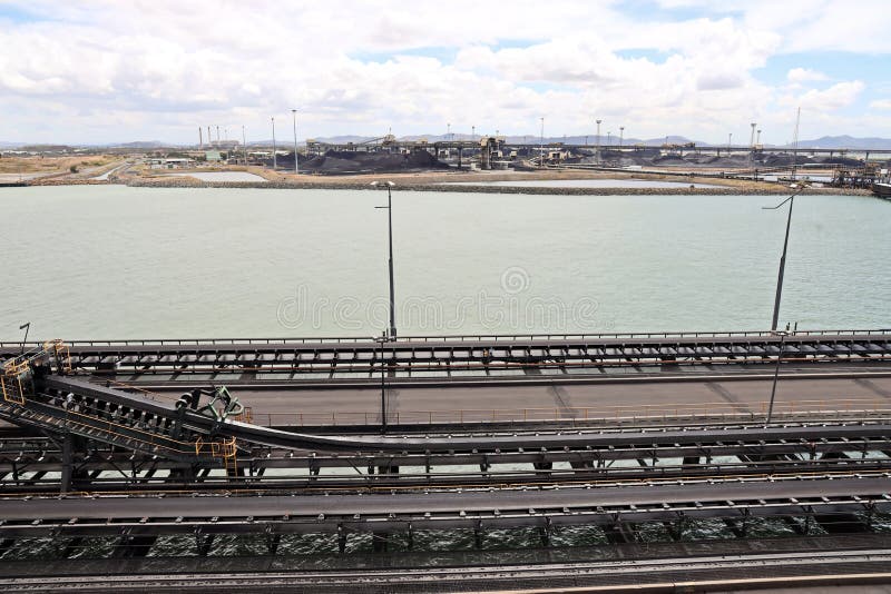 Cargo Terminal for Loading Coal Cargos by Shore Cranes. Port Gladstone ...