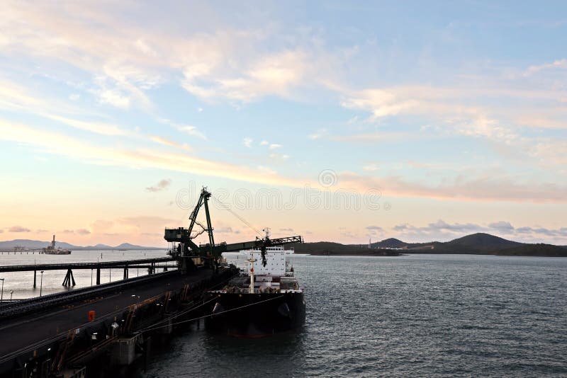 Cargo Terminal for Loading Coal Cargos by Shore Cranes. Port Gladstone ...