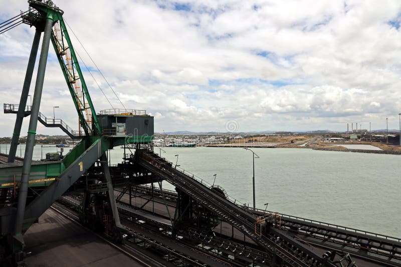 Cargo Terminal for Loading Coal Cargos by Shore Cranes. Port Gladstone ...