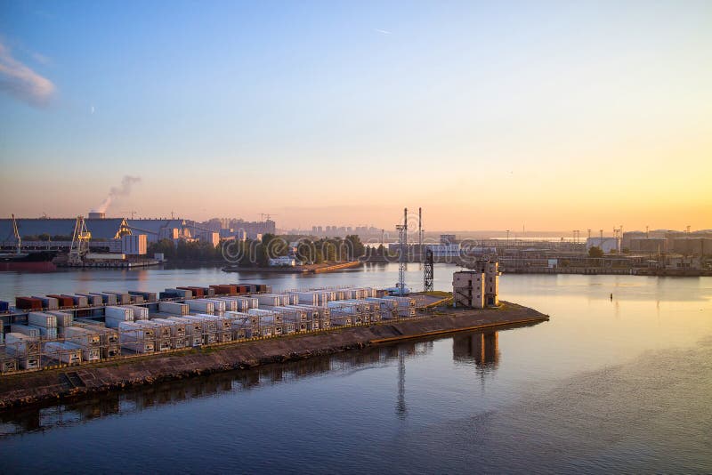 Cargo Vessel At The Seaport Terminal Stock Photo - Image of horizon ...