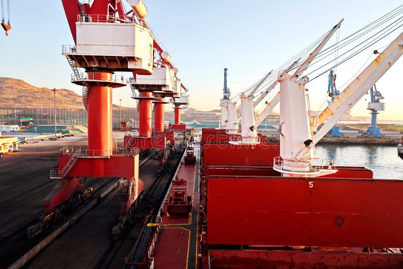 Cargo Terminal for Unloading Bulk Cargo of Iron Ore by Shore Cranes and ...