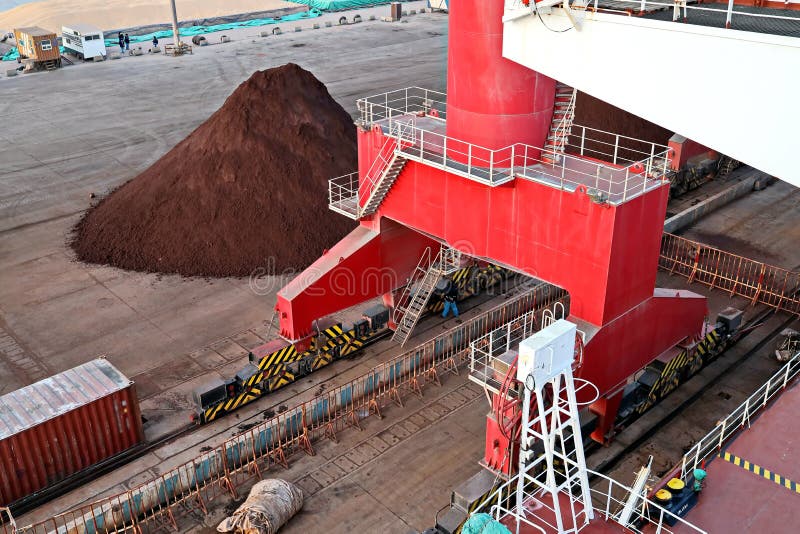 Cargo Terminal for Unloading Bulk Cargo of Iron Ore by Shore Cranes and ...