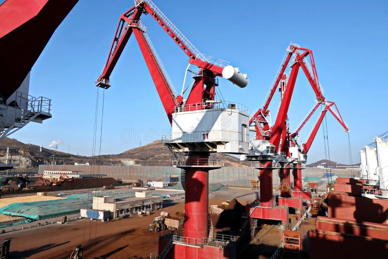 Cargo Terminal for Unloading Bulk Cargo of Iron Ore by Shore Cranes and ...
