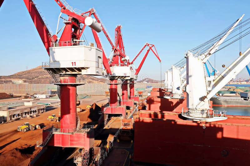 Cargo Terminal for Unloading Bulk Cargo of Iron Ore by Shore Cranes and ...
