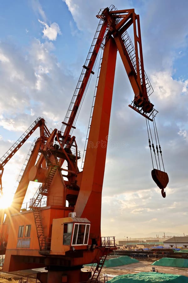 Cargo Terminal for Unloading Bulk Cargoes by Shore Cranes. Views of the ...