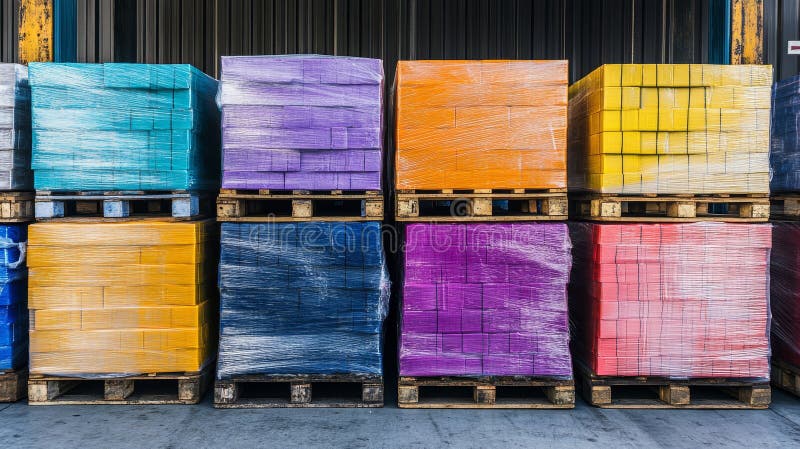 A Cargo Terminal Yard is Filled with Stacks of Brightly Colored ...