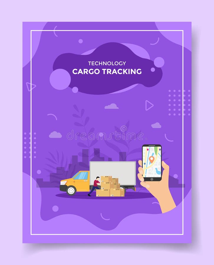 Cargo Tracking Men Front Box Package Truck Van Hand Hold Smartphone Map ...