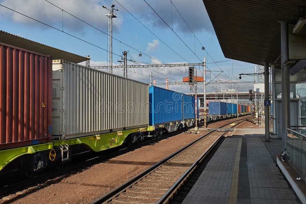 Cargo Train with Containers Stock Image - Image of long, czechia: 372254755