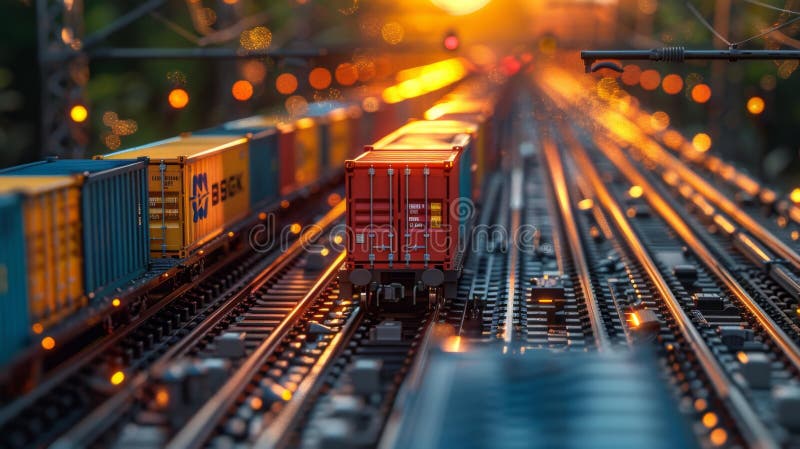 Cargo Train Containers at Sunset - Generative AI Stock Illustration ...