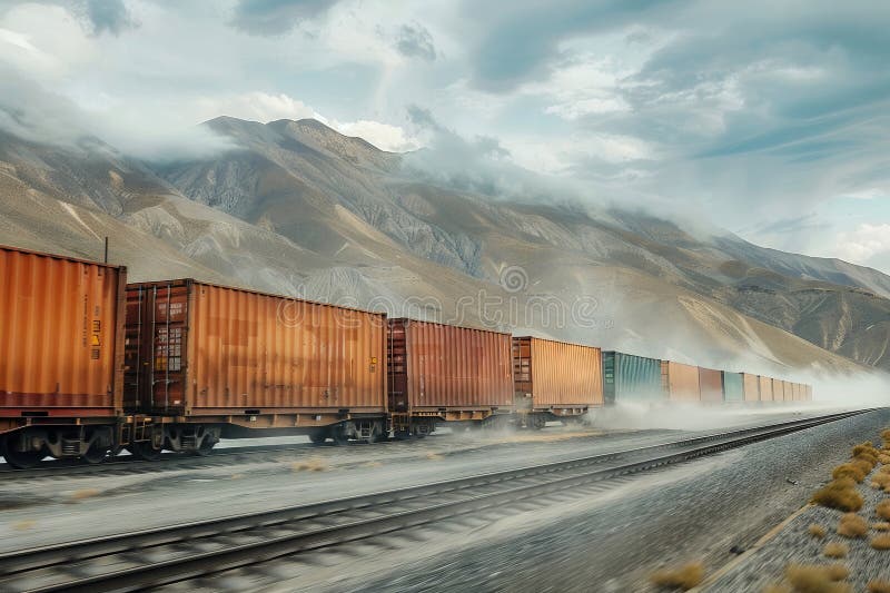 Cargo Train with Intermodal Containers Racing Along, a Metaphor for the ...