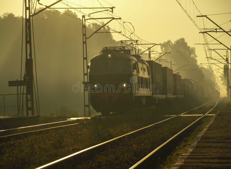 Cargo Train in the Morning Light Stock Photo - Image of trasport, light ...