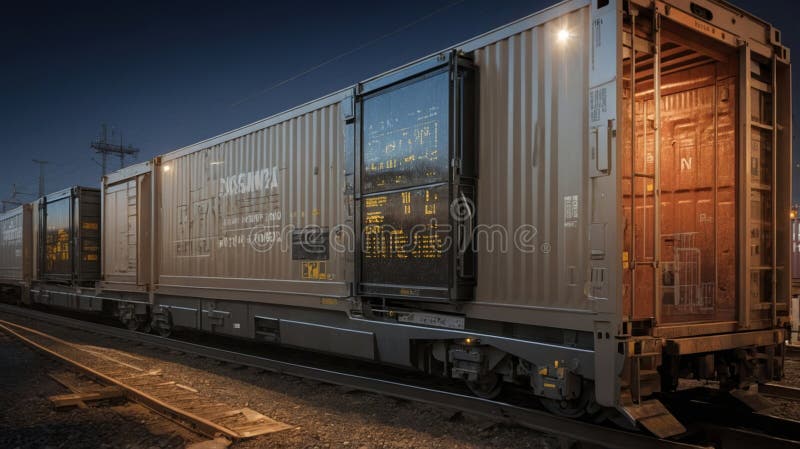 Cargo Train at Night, Freight Transport, Shipping Container Stock Photo ...