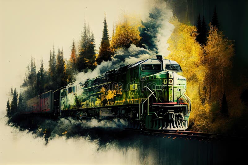 Cargo Train Passing through Forest, with the Trees and Foliage in ...