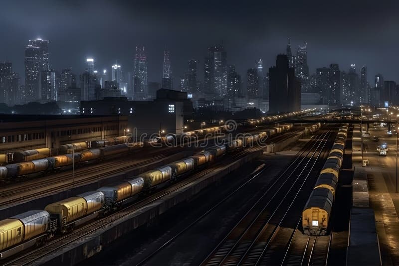 Cargo Train Platform with Freight Train Container at Depot. Neural ...