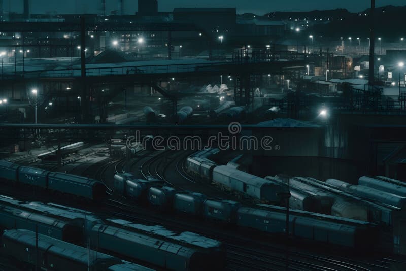 Cargo Train Platform with Freight Train Container at Depot. Neural ...