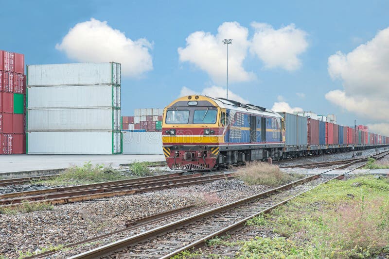 Cargo Train Platform with Freight Train Container at Depot Use F Stock ...