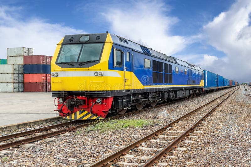 Cargo Train Platform with Freight Train Container at Depot Stock Image ...