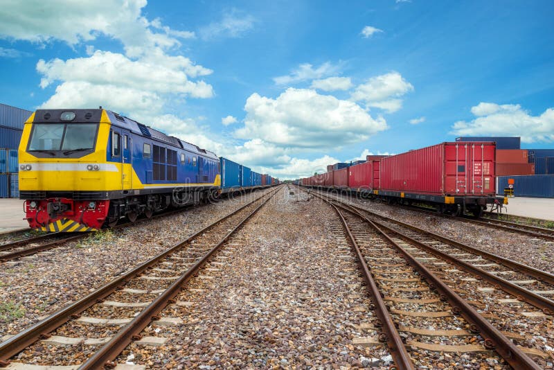 Cargo Train Platform with Freight Train Container at Depot Stock Image ...