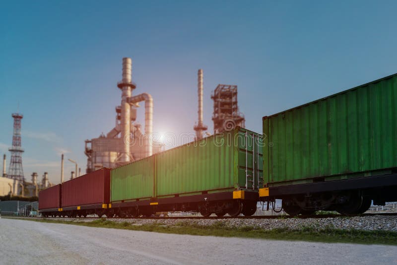 Freight Train with Old Cargo Containers Box Stock Photo - Image of ...