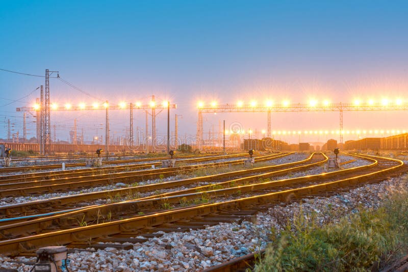 Cargo Train Platform at Sunset with Container Stock Photo - Image of ...