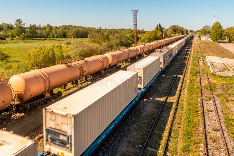 Railway Containers with Bulk Materials.Sunset Time Stock Image - Image ...