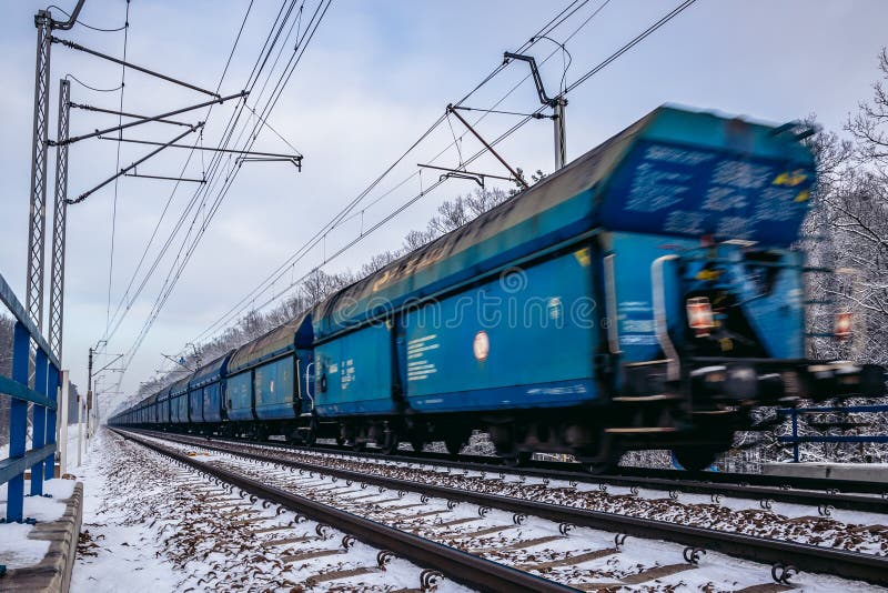 Cargo train in Poland editorial photo. Image of stone - 259417521