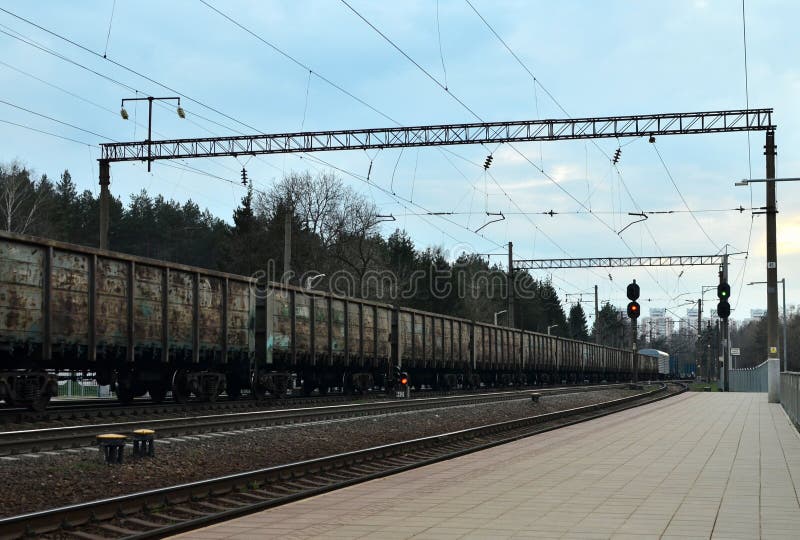 Cargo Train in Sorting Freight Railway Station Stock Image - Image of ...