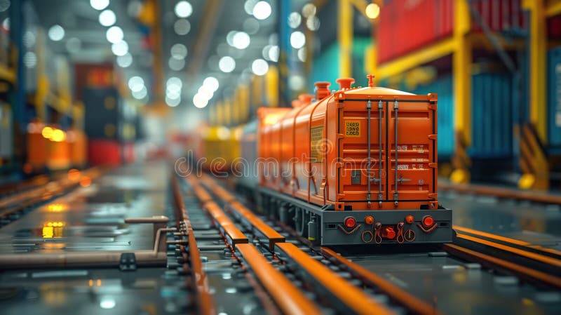 Cargo Train in Warehouse stock illustration. Illustration of technology ...