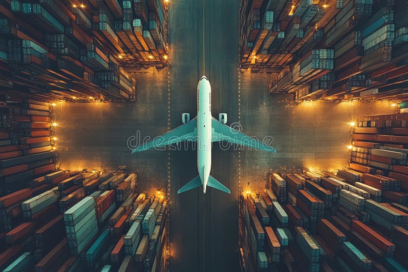 Cargo Transport Hub Features an Airplane Preparing for Takeoff ...