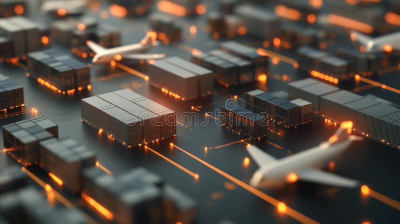 Cargo Transport Network with Planes, Containers, and Flight Paths ...