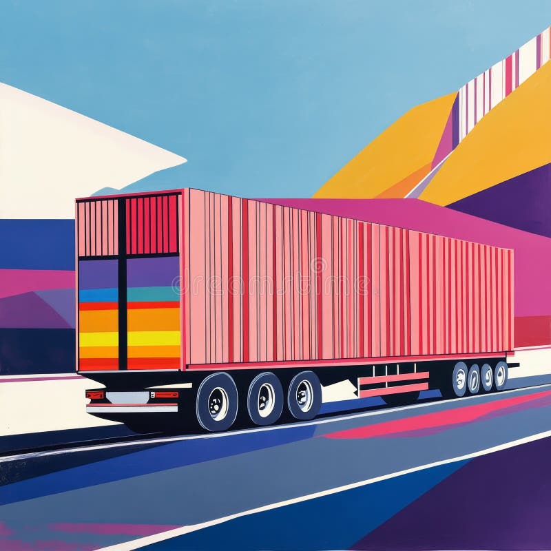 Cargo Transportation Concept Truck with Container on the Road for ...