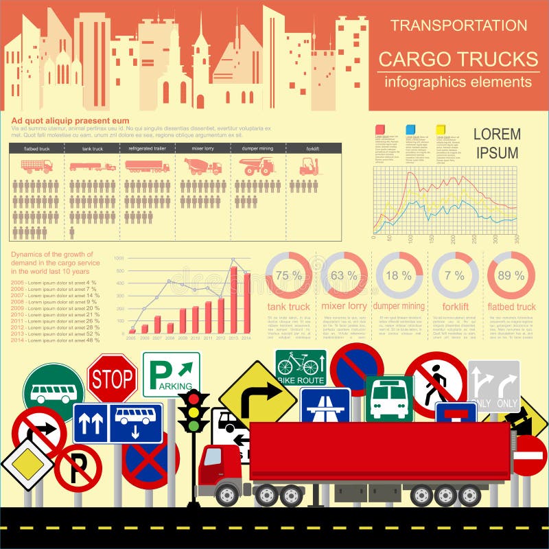 Cargo Transportation Infographics, Trucks, Lorry. Elements Infographics ...