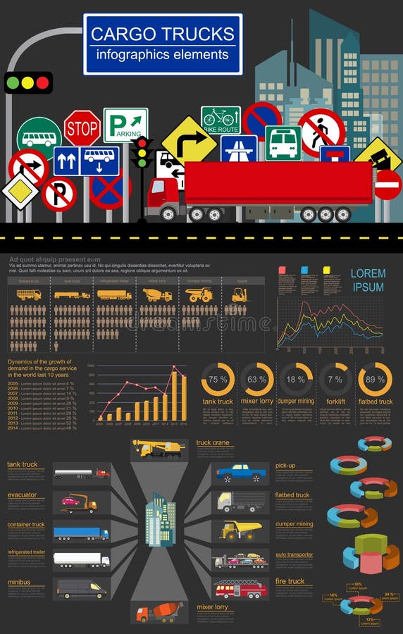 Cargo Transportation Infographics, Trucks, Lorry. Elements Infographics ...