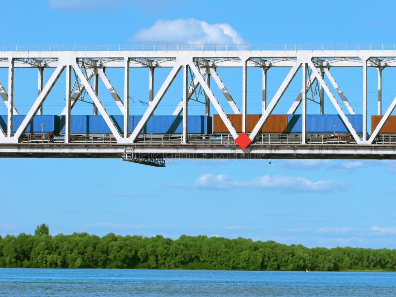 Cargo Transportation by Rail, Freight Train on the Bridge Stock Image ...