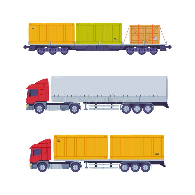 Road Cargo Transport Set. Logistics Industry and Freight Transportation ...