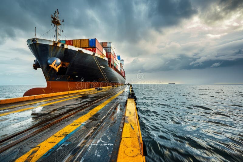 Cargo Transportation. Ship with Containers at the Pier Stock ...