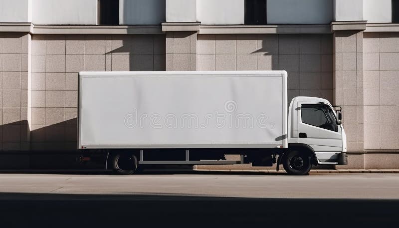 Cargo Truck with Blank Side Mock Up on City Streets, AI Generated Stock ...