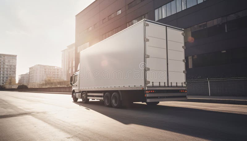 Cargo Truck with Blank Side Mock Up on City Streets, AI Generated Stock ...