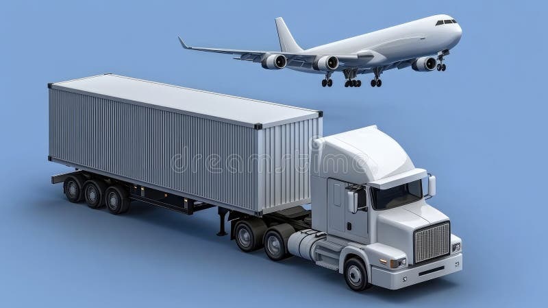 Cargo Truck, Container, and Airplane Illustrated with Digital ...
