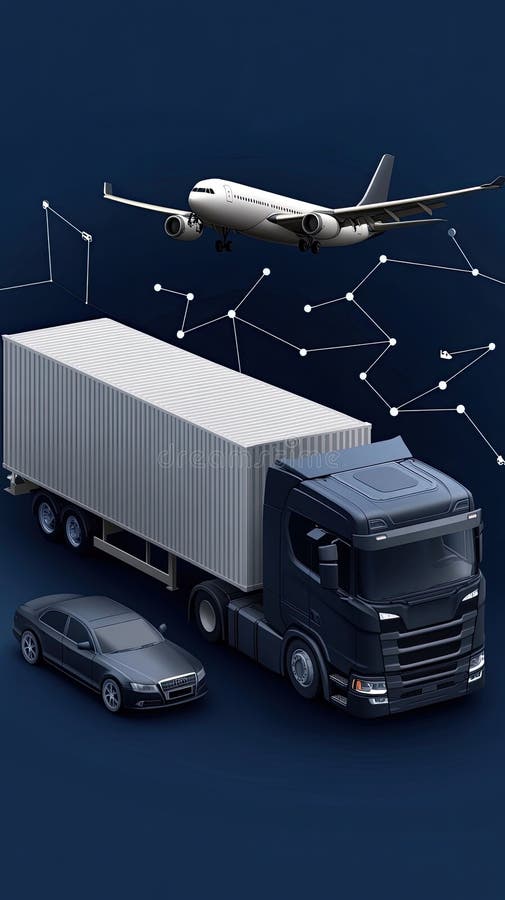 Cargo Truck, Container, and Airplane Illustrated with Digital ...