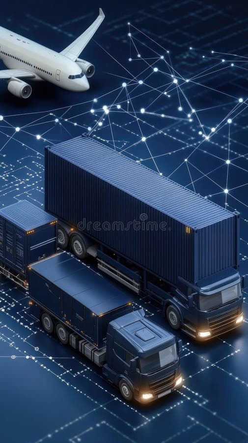 Cargo Truck, Container, and Airplane Illustrated with Digital ...