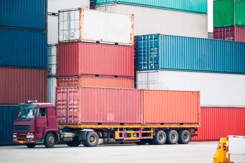 Cargo Truck in Container Depot Stock Image - Image of distribution ...