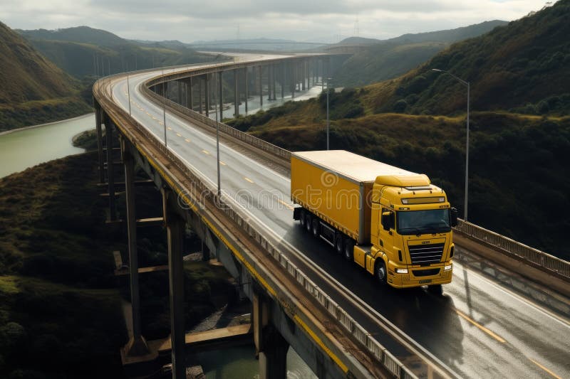 Cargo Truck. Truck with Container on Road, Cargo Transportation Concept. Global Cargo Export ...