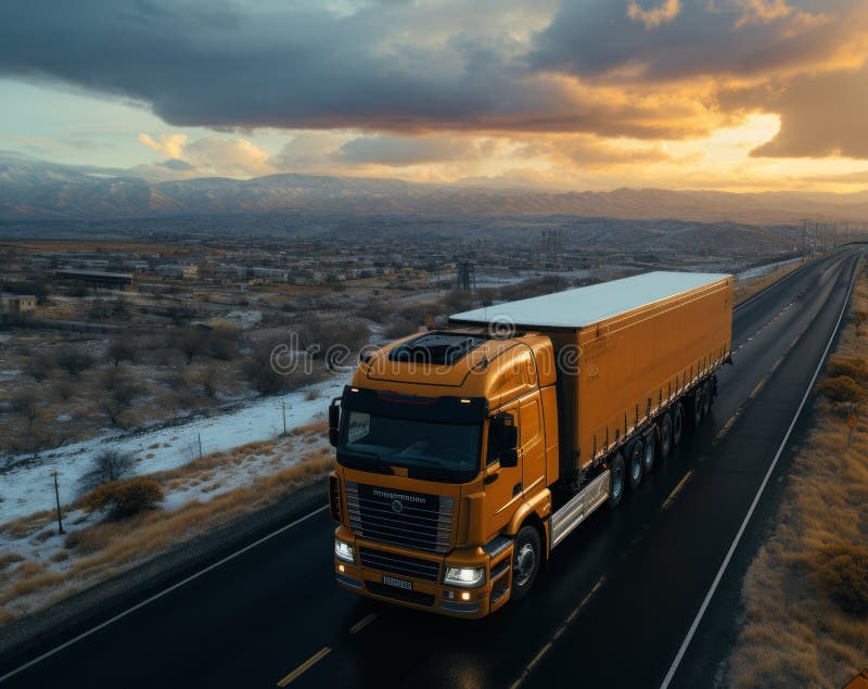 Cargo Truck. Truck with Container on Road, Cargo Transportation Concept ...