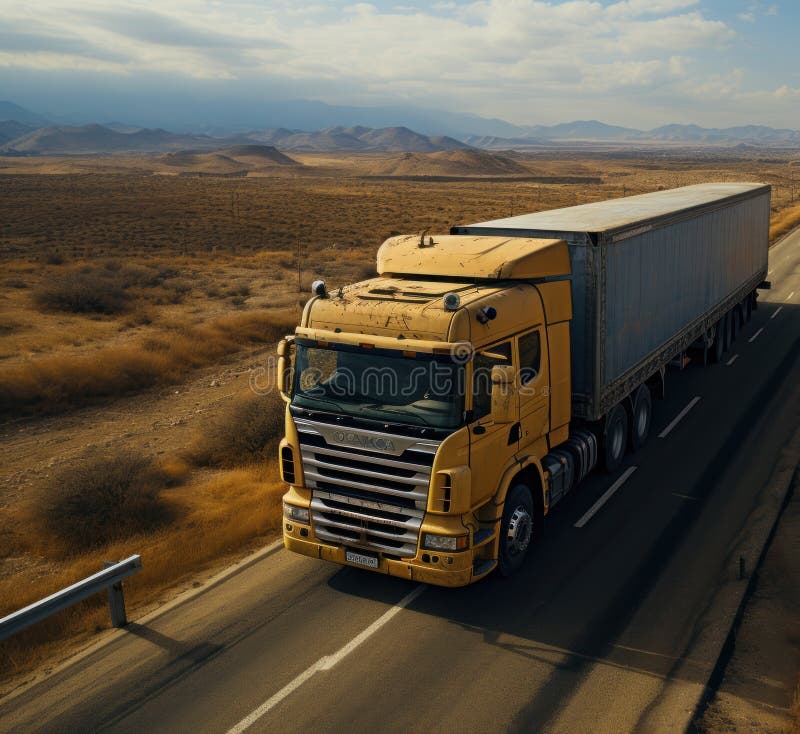 Cargo Truck. Truck with Container on Road, Cargo Transportation Concept ...