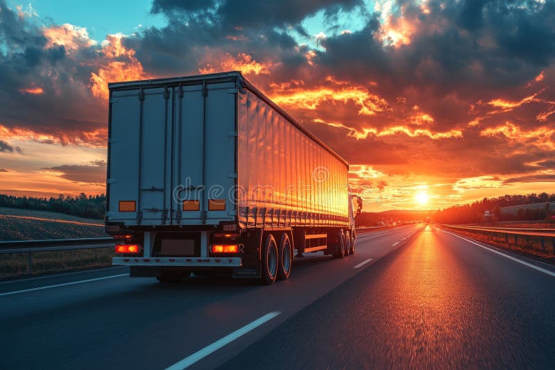 Cargo Truck Empty White Trailer Traveling Highway Stock Photos - Free ...