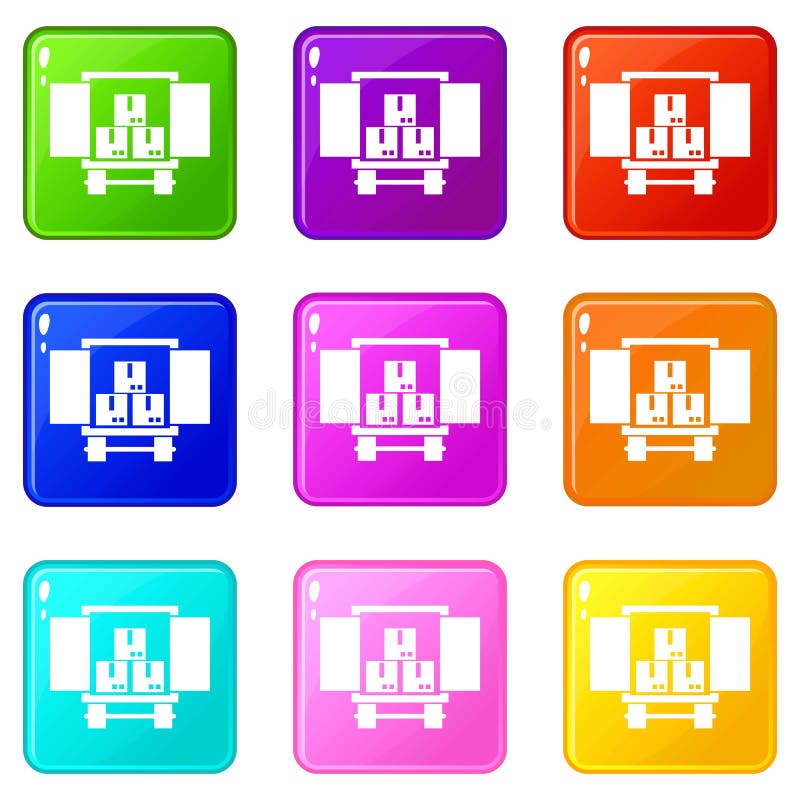 Cargo Truck with Load Icons 9 Set Stock Vector - Illustration of blog ...