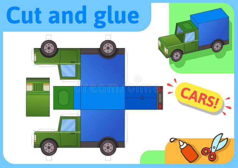 Blue Minibus Paper Model. Small Home Craft Project, Paper Game. Cut Out ... Blue Minibus Paper Model. Small Home Craft Project, Paper Game. Cut Out ...